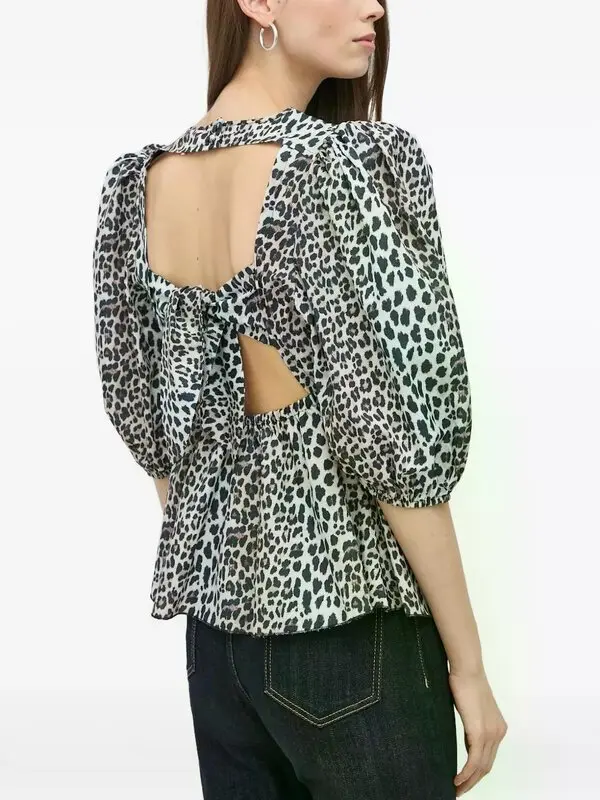 NOTES DU NORD Leopard-print Top With Puff Sleeves