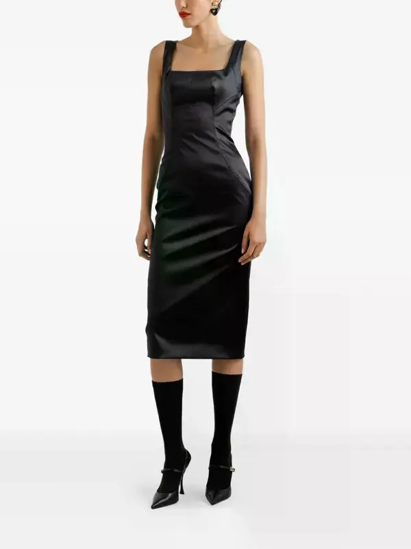 Dolce & Gabbana Midi Square-Neck Satin Dress In Black | Editorialist