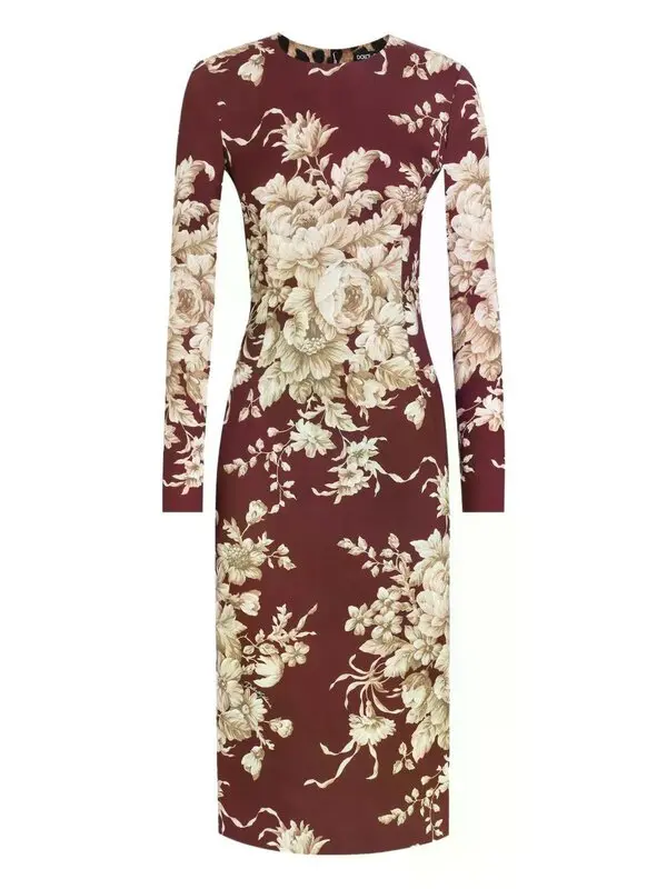 Dolce & Gabbana Floral-print Long-sleeve Midi Dress - Red