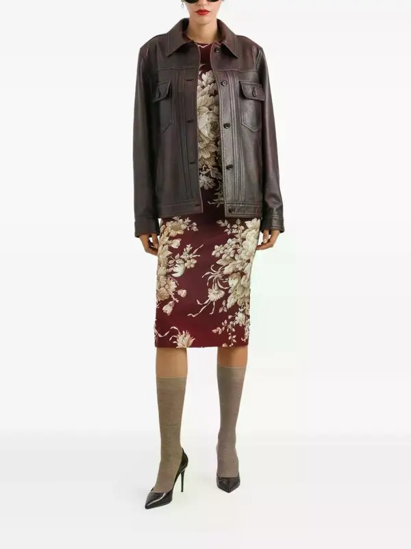Dolce & Gabbana Floral-print Long-sleeve Midi Dress - Red