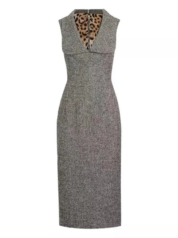 Dolce & Gabbana Houndstooth Sleeveless Midi Dress - Black