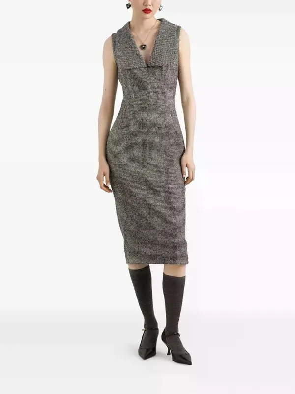 Dolce & Gabbana Houndstooth Sleeveless Midi Dress - Black
