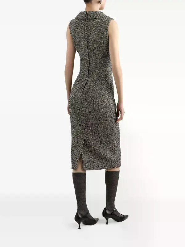 Dolce & Gabbana Houndstooth Sleeveless Midi Dress - Black