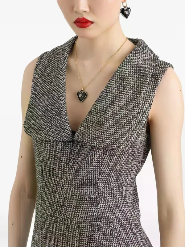 Dolce & Gabbana Houndstooth Sleeveless Midi Dress - Black