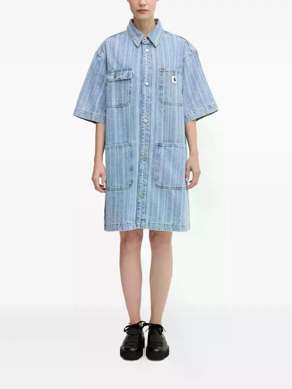 Carhartt Work In Progress Rylan Striped Denim Shirt Mini Dress - Blue