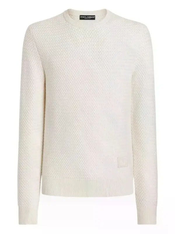 Dolce & Gabbana Logo-patch Crew-neck Sweater - Neutrals