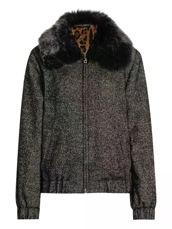 Dolce & Gabbana Herringbone Bomber Jacket - Black