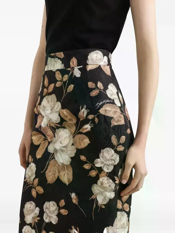 Dolce & Gabbana Rose-print Midi Pencil Skirt