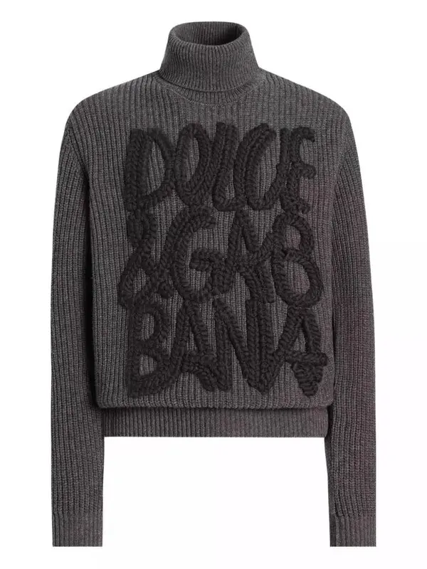 Dolce & Gabbana Logo-detail Ribbed Turtleneck Sweater - Grey