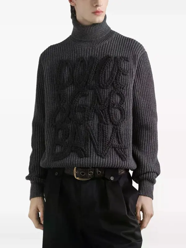Dolce & Gabbana Logo-detail Ribbed Turtleneck Sweater - Grey