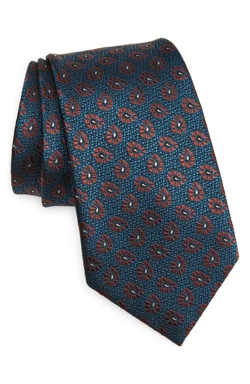 Zegna Paisley Medallion Mulberry Silk Tie - Blue