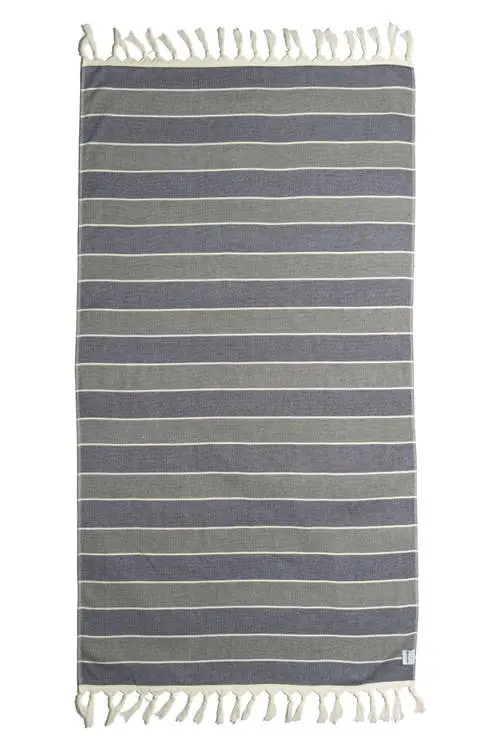 INFUSEZEN Multi Stripe Terry Cloth Lined Turkish Towel - Grey And Navy