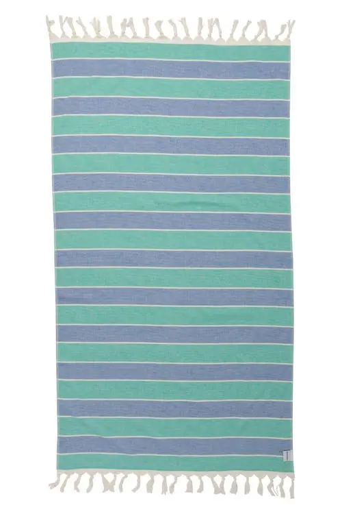 INFUSEZEN Multi Stripe Terry Cloth Lined Turkish Towel - Mint And Blue