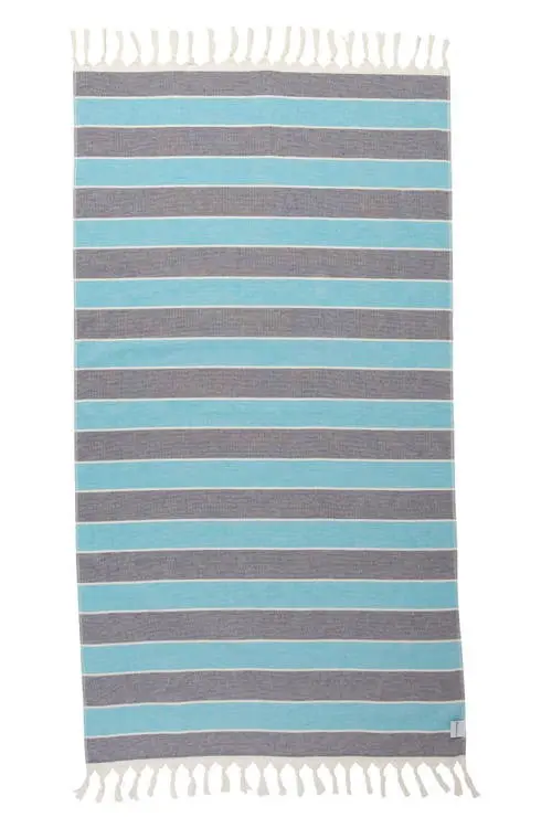 INFUSEZEN Multi Stripe Terry Cloth Lined Turkish Towel - Navy And Blue