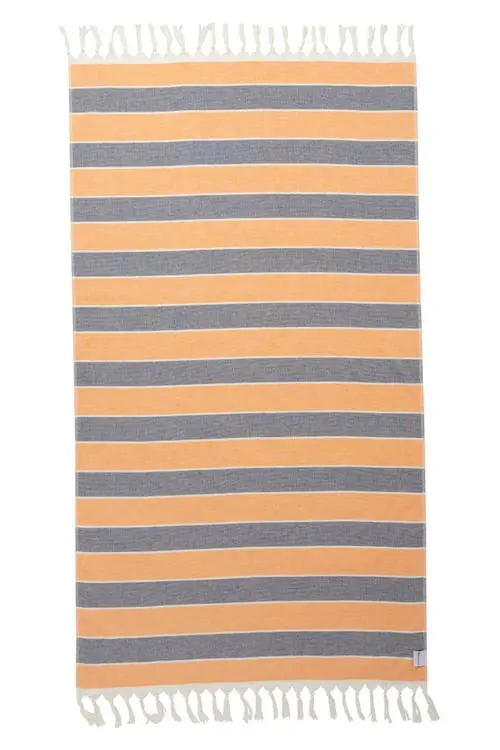 INFUSEZEN Multi Stripe Terry Cloth Lined Turkish Towel - Orange And Navy