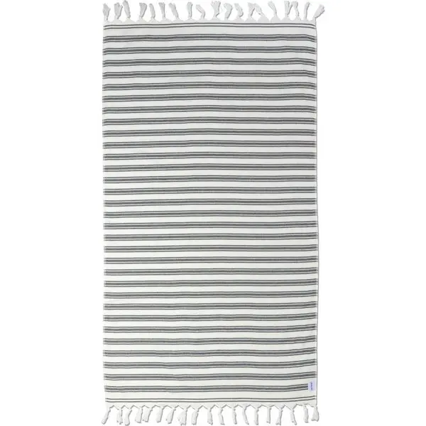INFUSEZEN Bask Striped Organic Turkish Towel With Soft Terry Cloth Back - Black