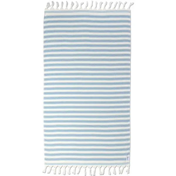 INFUSEZEN Bask Striped Organic Turkish Towel With Soft Terry Cloth Back - Blue