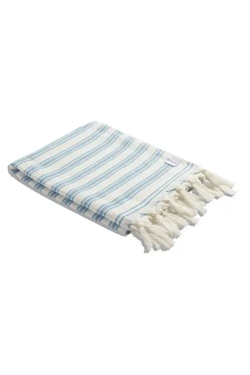INFUSEZEN Bask Striped Organic Turkish Towel With Soft Terry Cloth Back - Blue
