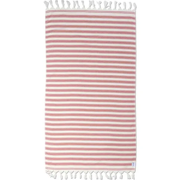 INFUSEZEN Bask Striped Organic Turkish Towel With Soft Terry Cloth Back - Red