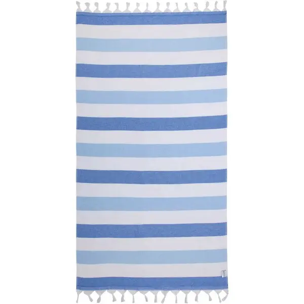 INFUSEZEN Kapris Striped Organic Turkish Towel With Soft Terry Cloth Back - Blue