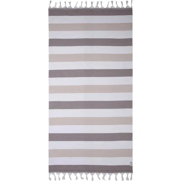INFUSEZEN Kapris Striped Organic Turkish Towel With Soft Terry Cloth Back - Brown