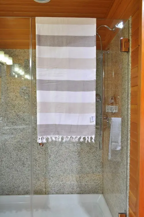 INFUSEZEN Kapris Striped Organic Turkish Towel With Soft Terry Cloth Back - Brown
