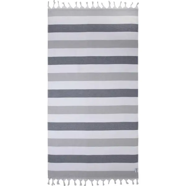 INFUSEZEN Kapris Striped Organic Turkish Towel With Soft Terry Cloth Back - Grey