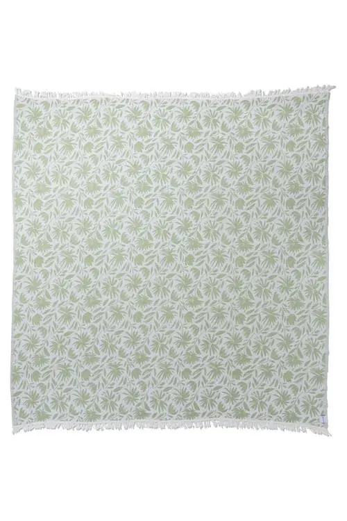 INFUSEZEN Whimsical Flower Organic Reversible Muslin Blanket - Olive