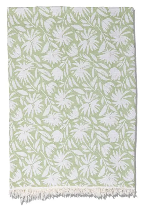 INFUSEZEN Whimsical Flower Organic Reversible Muslin Blanket - Olive