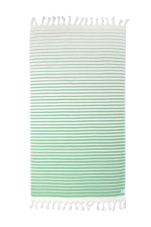 INFUSEZEN Gradient Striped Organic Turkish Towel With Soft Terry Cloth Back - Green