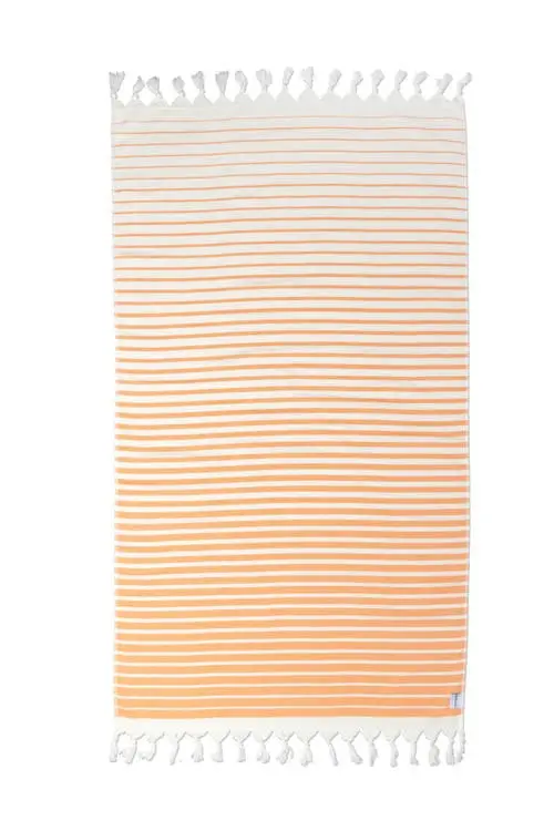 INFUSEZEN Gradient Striped Organic Turkish Towel With Soft Terry Cloth Back - Orange