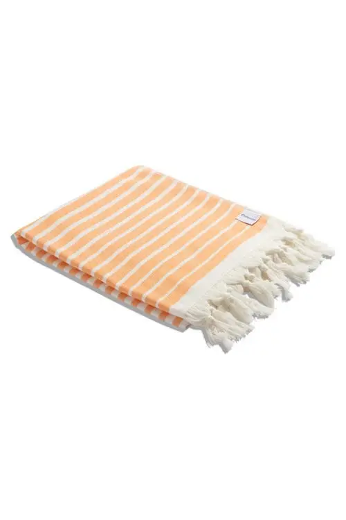 INFUSEZEN Gradient Striped Organic Turkish Towel With Soft Terry Cloth Back - Orange