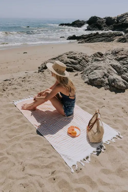 INFUSEZEN Gradient Striped Organic Turkish Towel With Soft Terry Cloth Back - Orange