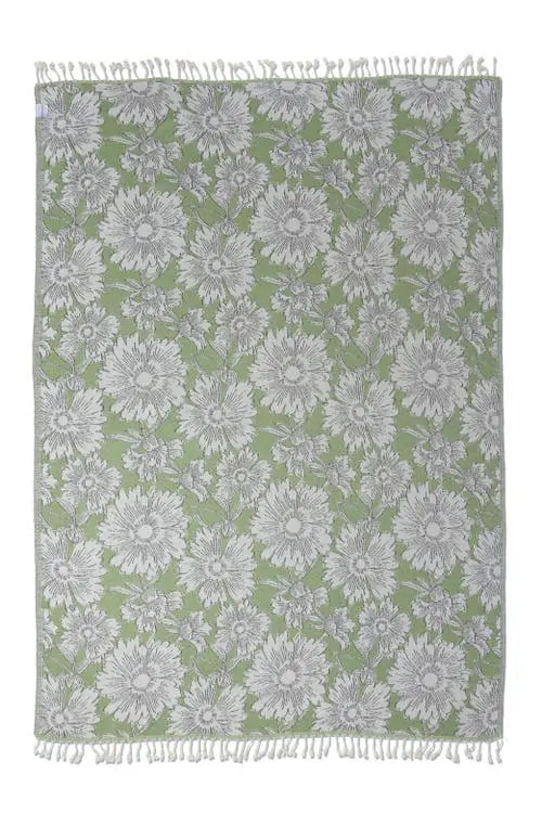 INFUSEZEN Garden Flower Organic Cotton Medium Weight Throw Blanket - Olive