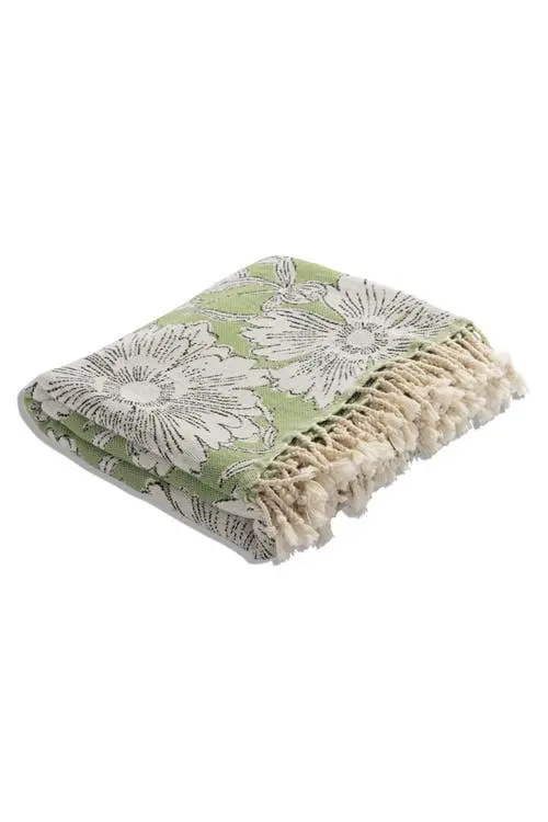 INFUSEZEN Garden Flower Organic Cotton Medium Weight Throw Blanket - Olive