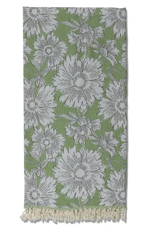 INFUSEZEN Garden Flower Organic Cotton Medium Weight Throw Blanket - Olive