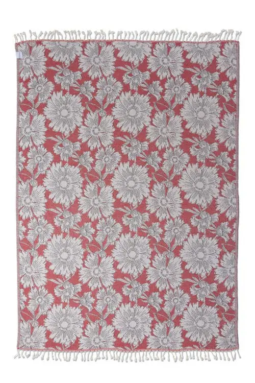 INFUSEZEN Garden Flower Organic Cotton Medium Weight Throw Blanket - Red