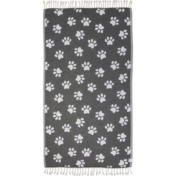 INFUSEZEN Paw Print Organic Cotton Turkish Towel - Black