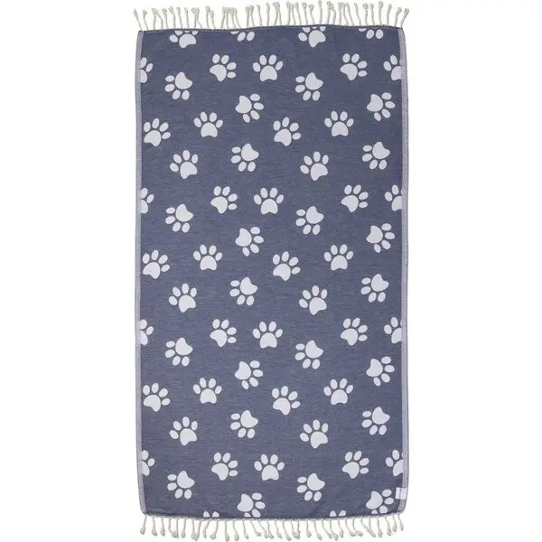 INFUSEZEN Paw Print Organic Cotton Turkish Towel - Navy