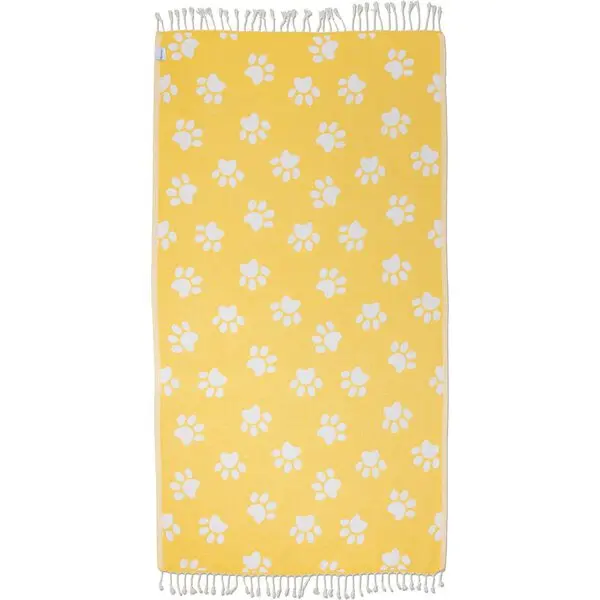 INFUSEZEN Paw Print Organic Cotton Turkish Towel - Yellow