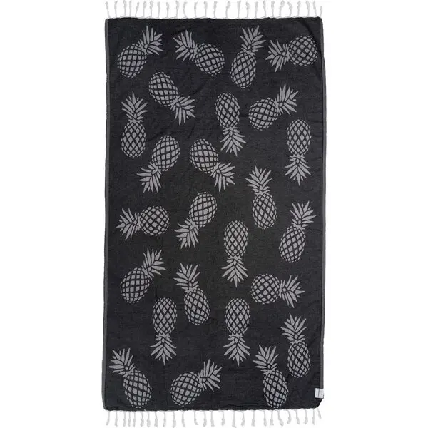 INFUSEZEN Pineapple Organic Sand Free Turkish Towel - Black