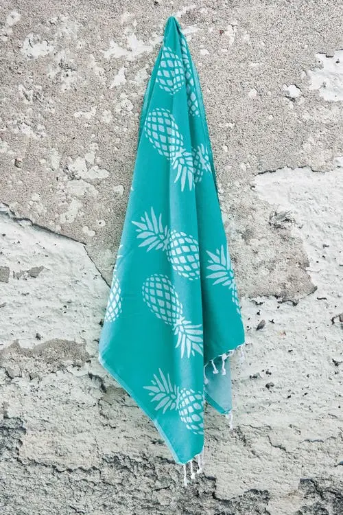 INFUSEZEN Pineapple Organic Sand Free Turkish Towel - Mint