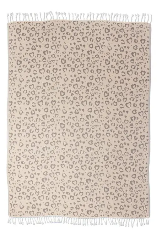 INFUSEZEN Leopard Heart Organic Cotton Medium Weight Throw Blanket - Brown
