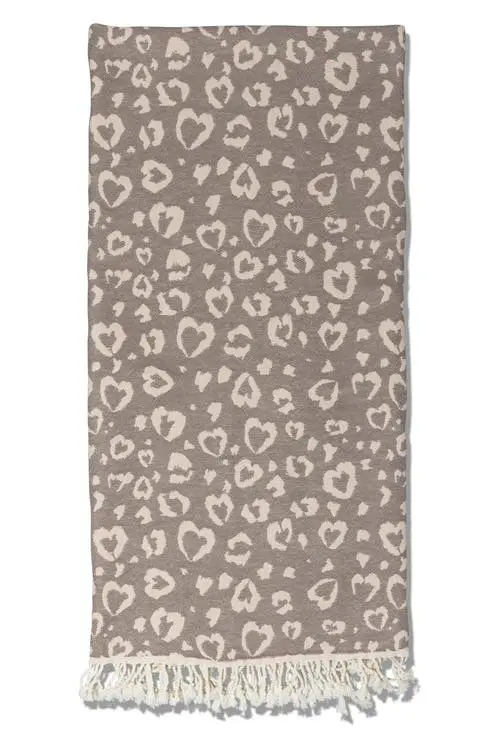 INFUSEZEN Leopard Heart Organic Cotton Medium Weight Throw Blanket - Brown