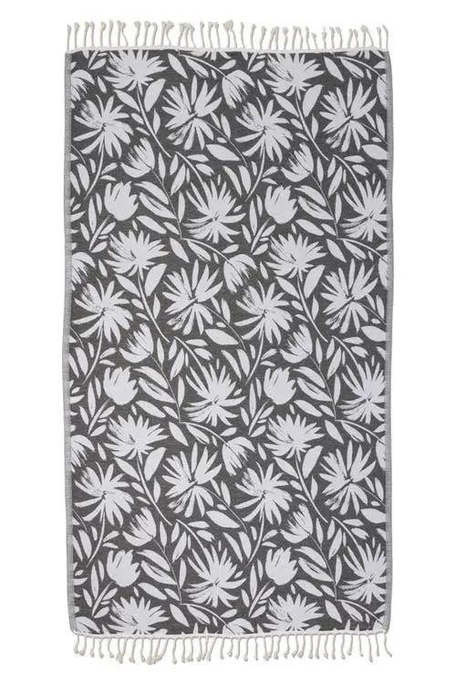 INFUSEZEN Whimsical Flower Organic Turkish Towel - Black