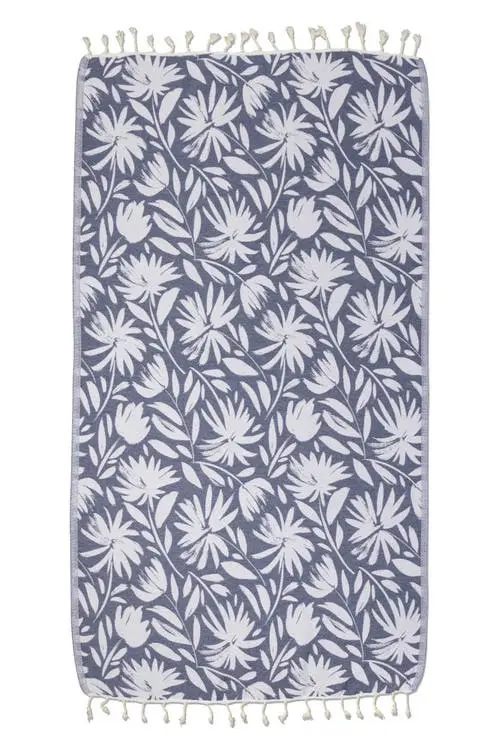 INFUSEZEN Whimsical Flower Organic Turkish Towel - Navy