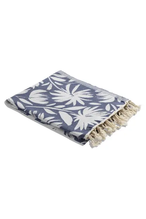 INFUSEZEN Whimsical Flower Organic Turkish Towel - Navy