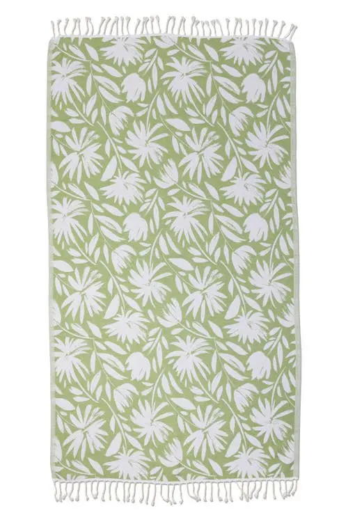 INFUSEZEN Whimsical Flower Organic Turkish Towel - Olive