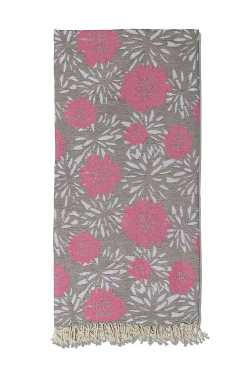 INFUSEZEN Flower Pop Organic Cotton Medium Weight Throw Blanket - Grey With Pink Flowers