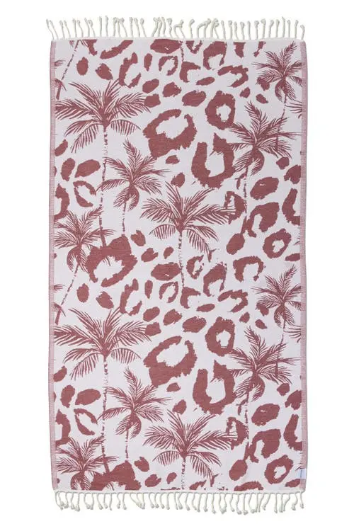 INFUSEZEN Leopard Palm Organic Turkish Towel - Burgundy